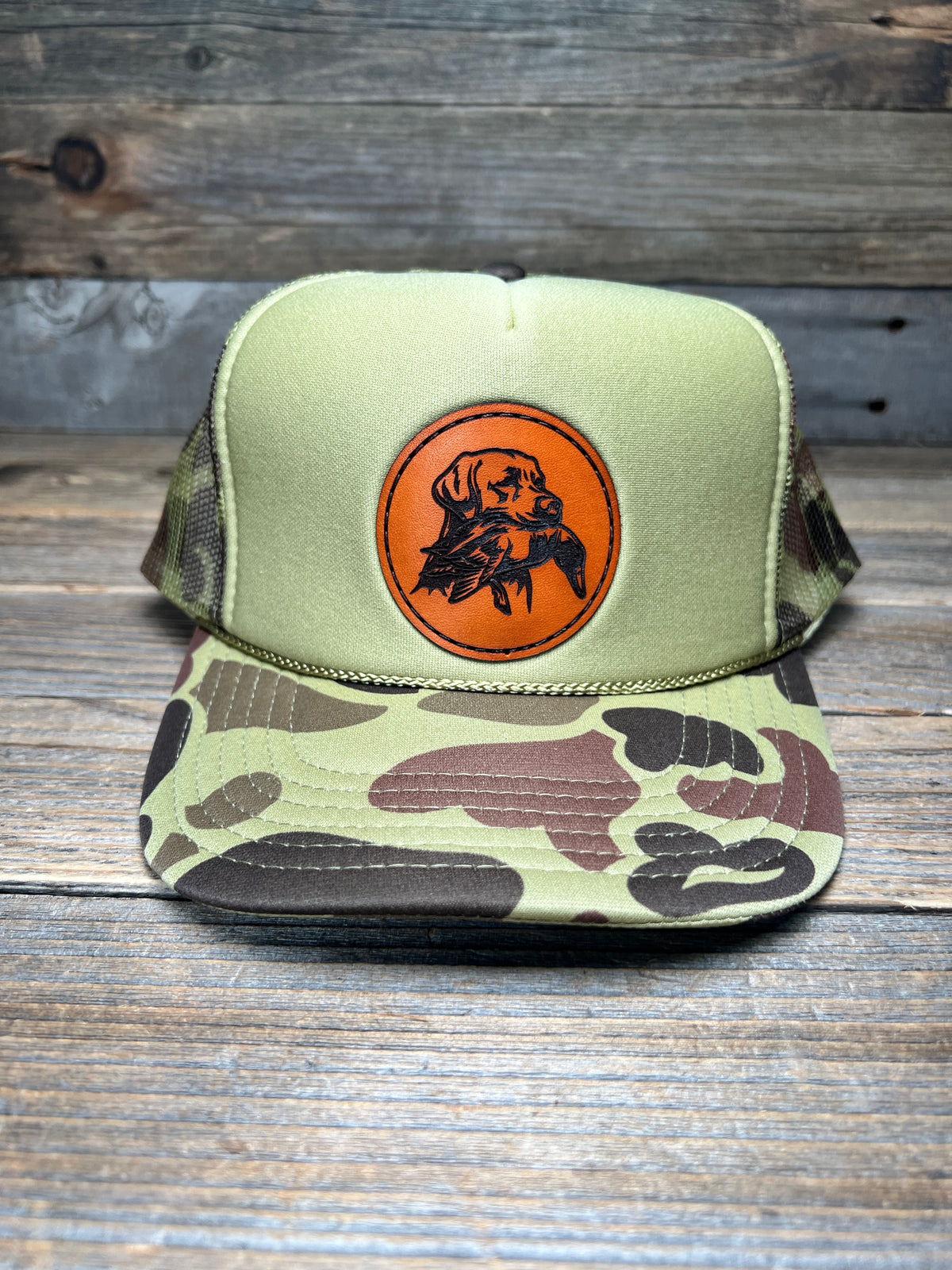 Good Boy Duck Hunting Leather Patch Trucker Hat — Savannah Moss Co.