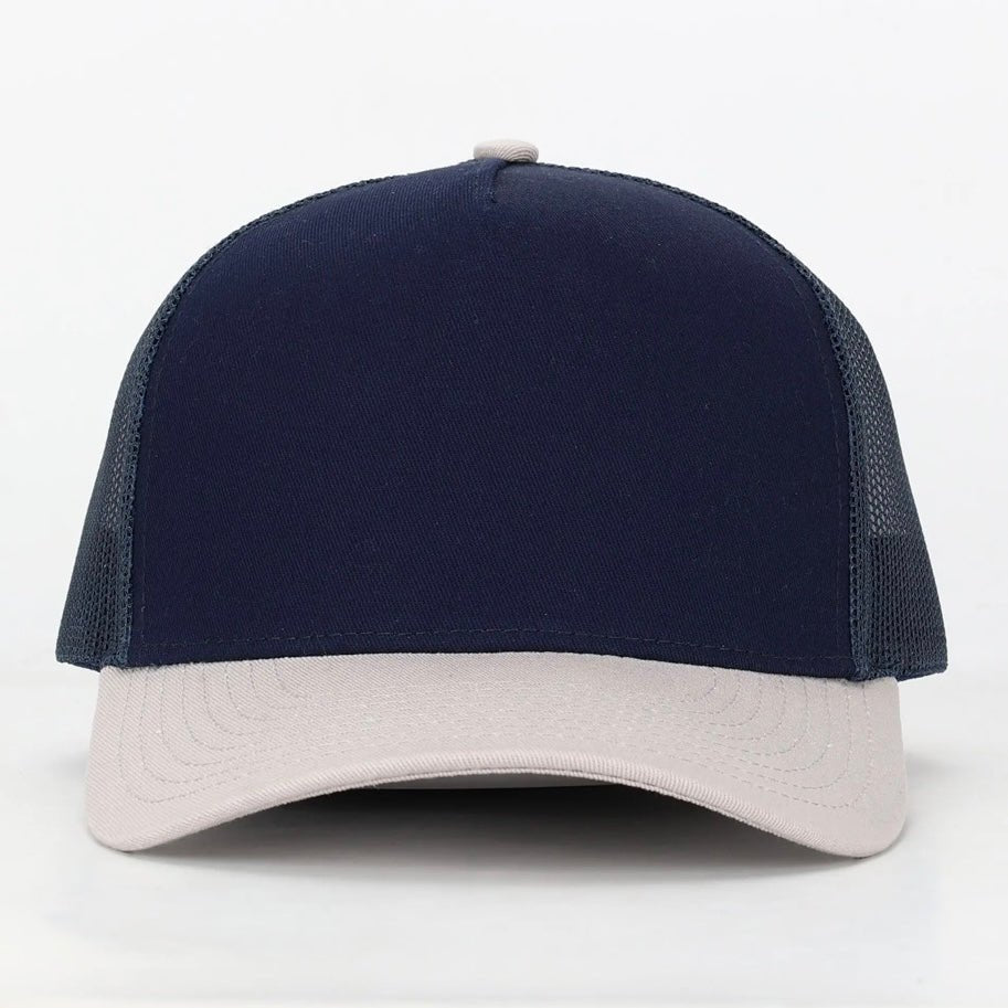 Custom Navy/Light Grey Five Panel SMCo Private Label Leather Patch Tru ...