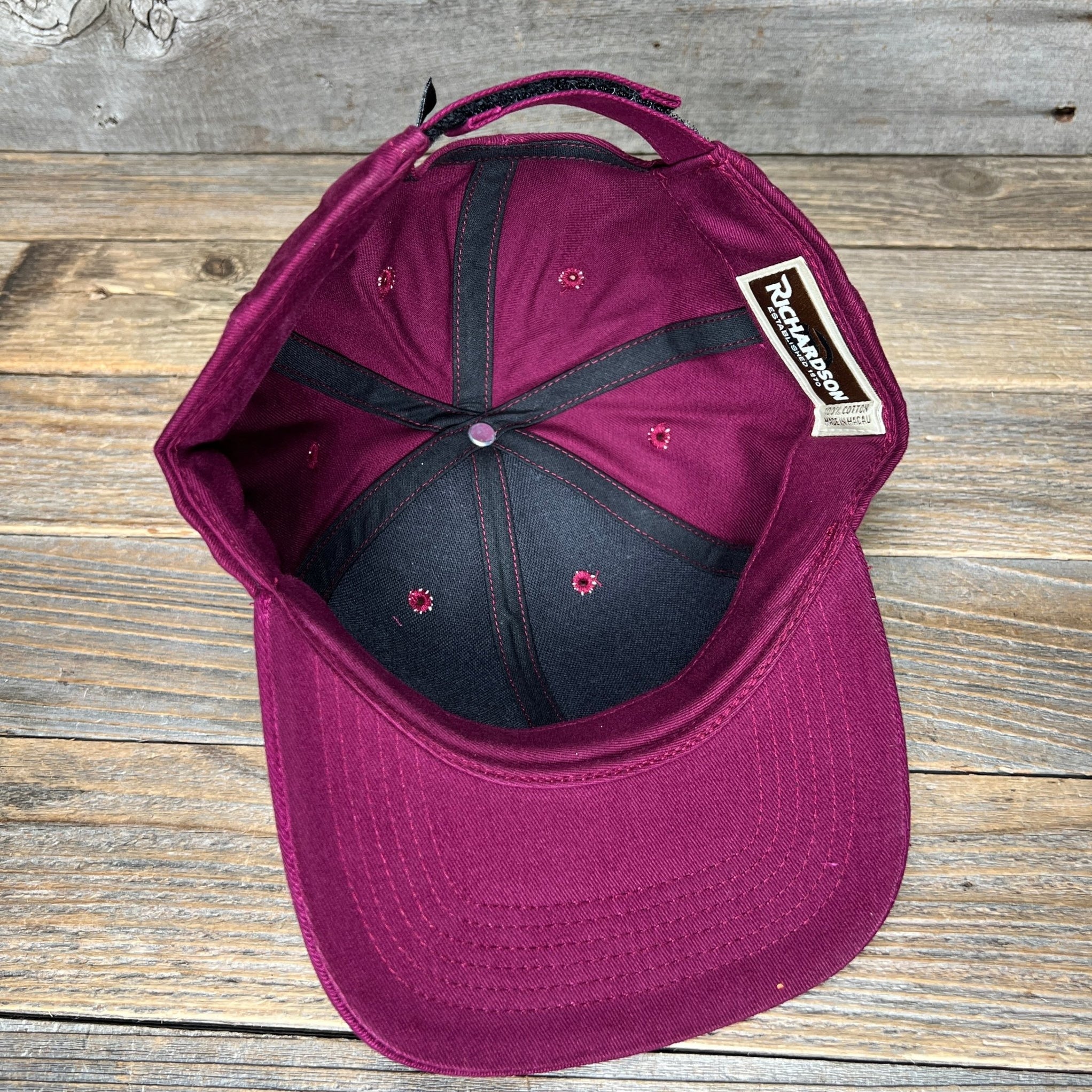 Vintage Richardson Maroon Velcro Strap Custom Leather Patch Hat ...