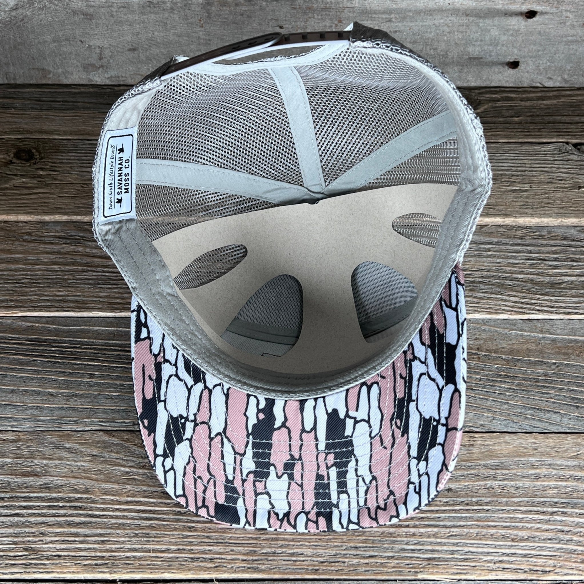 Blackbeard Flag Bark Camo Leather Patch Trucker Hat — Savannah Moss Co.