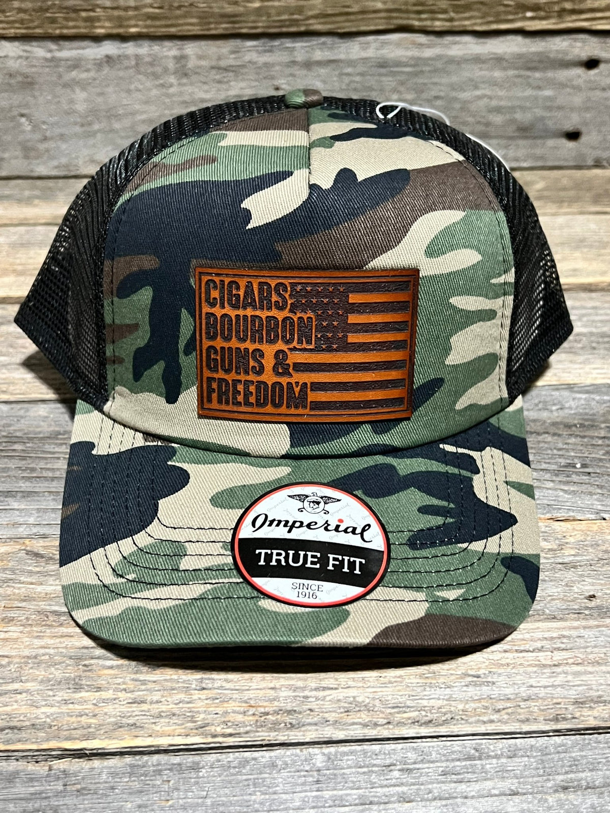 CIGARS, BOURBON, GUNS & FREEDOM LEATHER PATCH HAT — Savannah Moss Co.