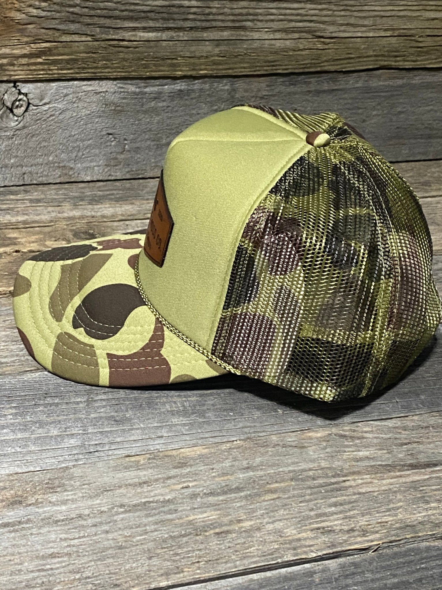 Made in Georgia Pheasant Leather Patch Trucker Hat — Savannah Moss Co.