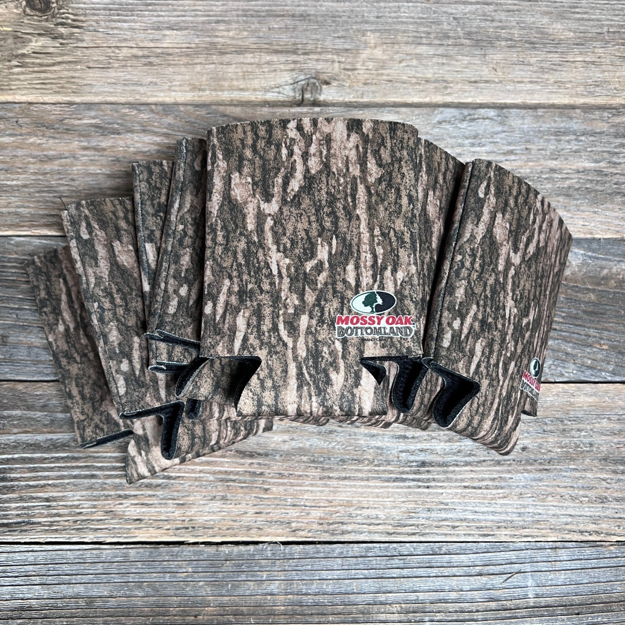 Mossy Oak Bottomland Camo Leather Patch Koozies — Savannah Moss Co.