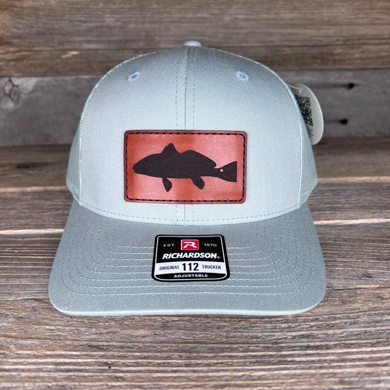 REDFISH SILHOUETTE LEATHER PATCH TRUCKER HAT — Savannah Moss Co.