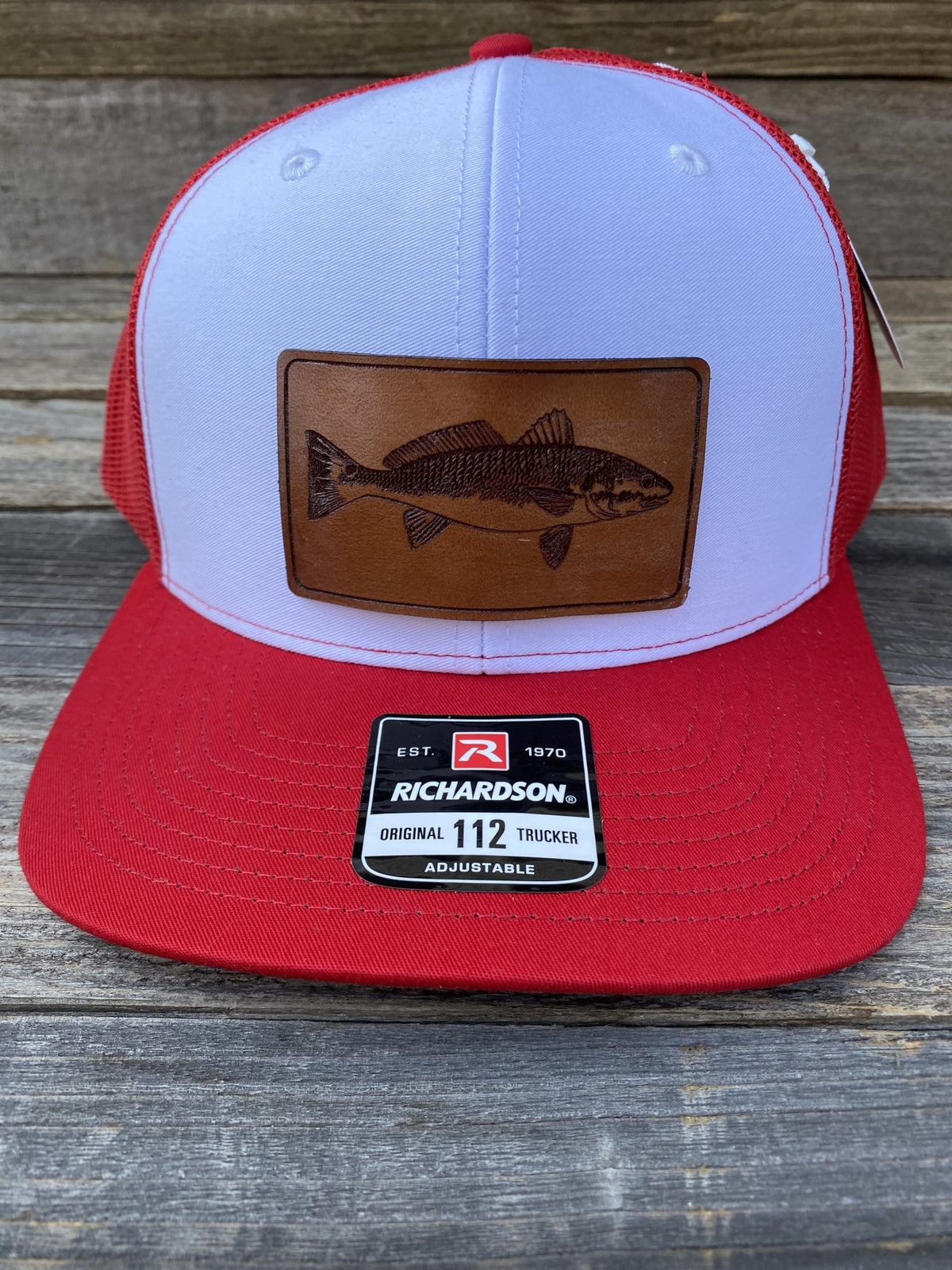 Redfish White/Red Leather Patch Hat — Savannah Moss Co.