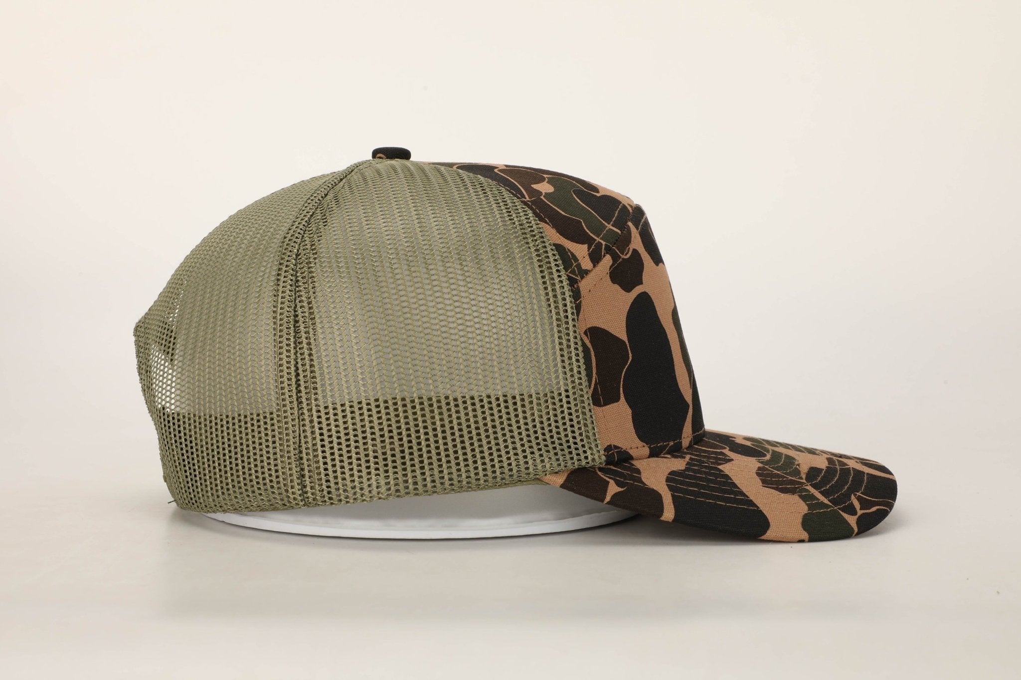 Retro Duck Camo 7 Panel Custom Leather Patch Trucker Hat — Savannah Moss Co.