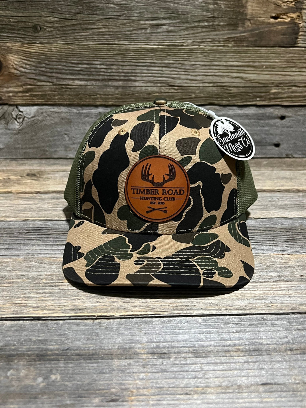 Retro Duck Camo/Light Green Leather Patch Trucker Hat — Savannah Moss Co.