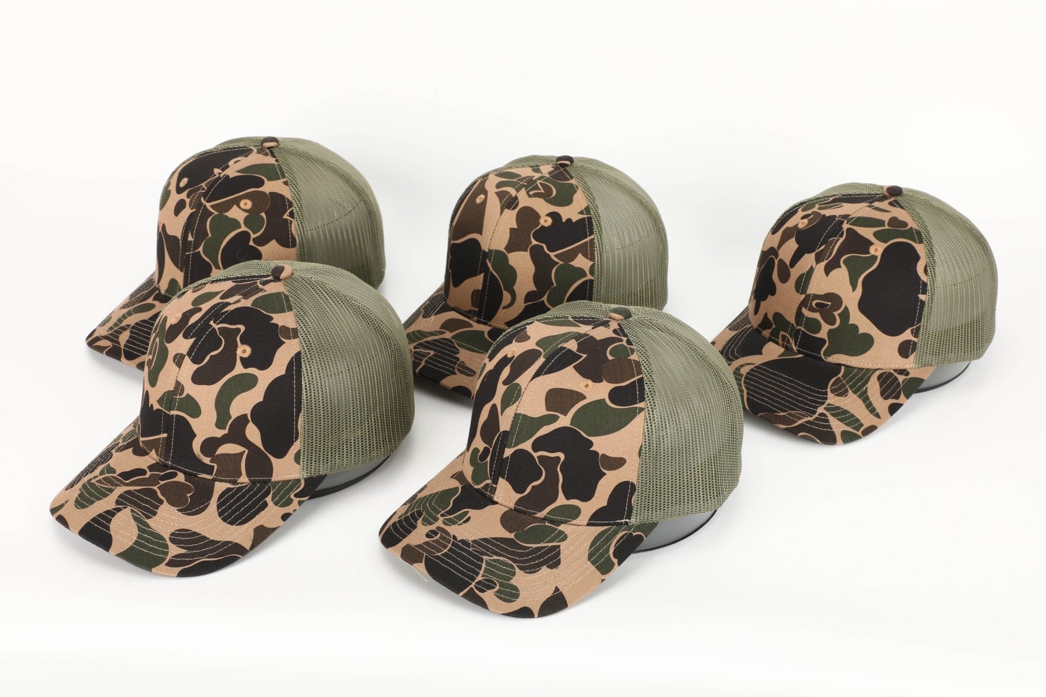 Retro Duck Camo/Light Green Leather Patch Trucker Hat — Savannah Moss Co.