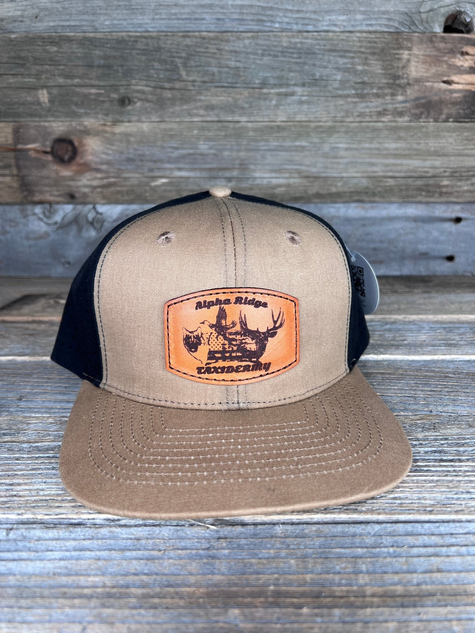 Waxed Tobacco/Black COOLFIT Leather Patch Snapback Hat — Savannah Moss Co.